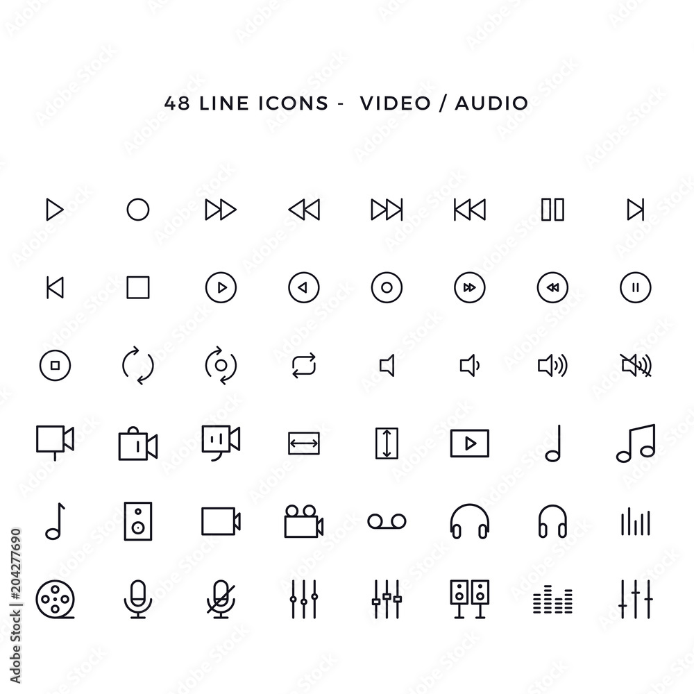 Set of video and audio vector line icons Stock Vector | Adobe Stock