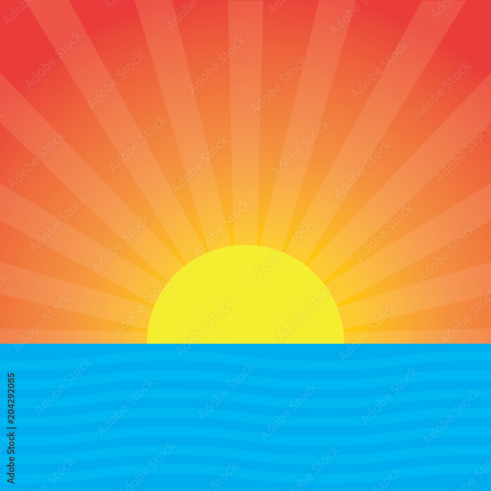 Cartoon sunset background. Sea and sunset simple design. Stock Vector ...
