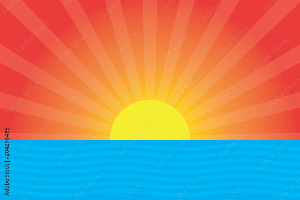 Cartoon sunset background. Sea and sunset simple design. Stock Vector ...
