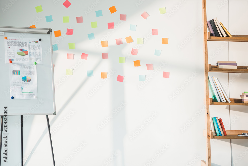 whiteboard with charts and white board with sticky notes in modern ...