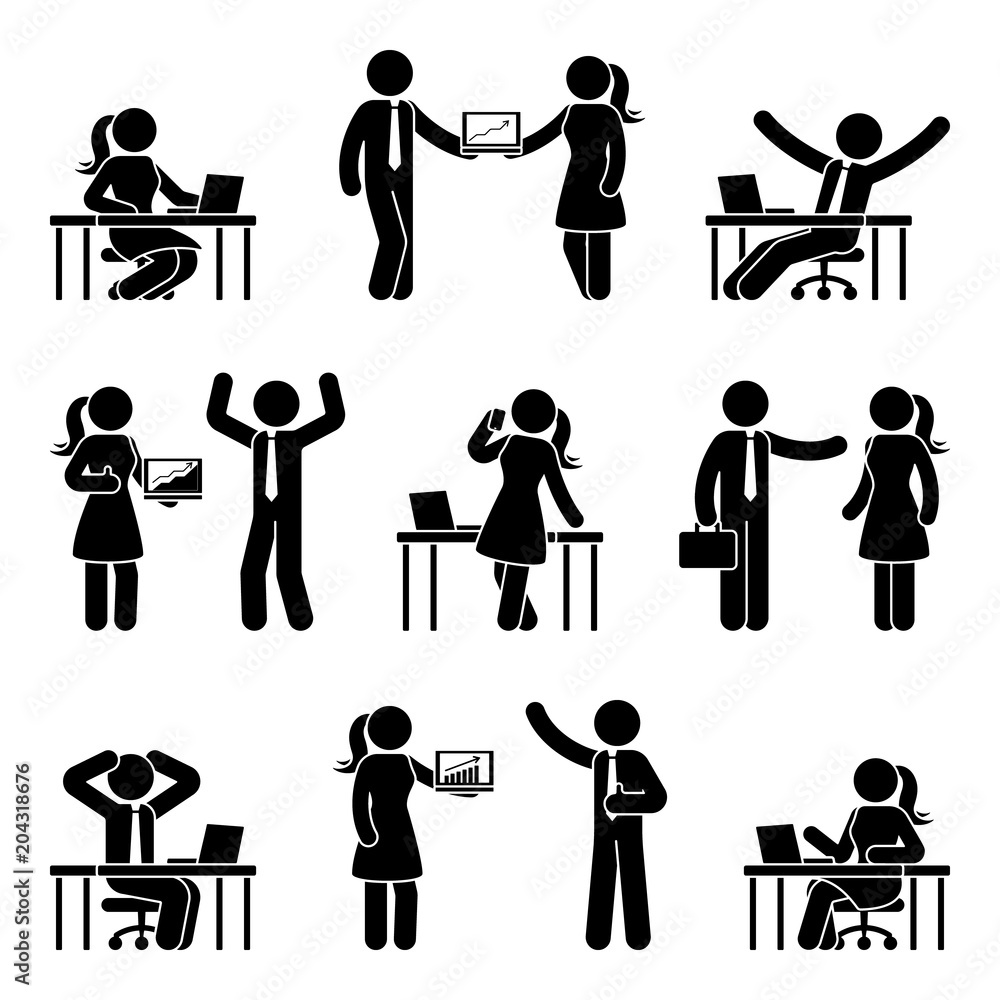 Stick figure business people set. Vector illustration of men and women ...