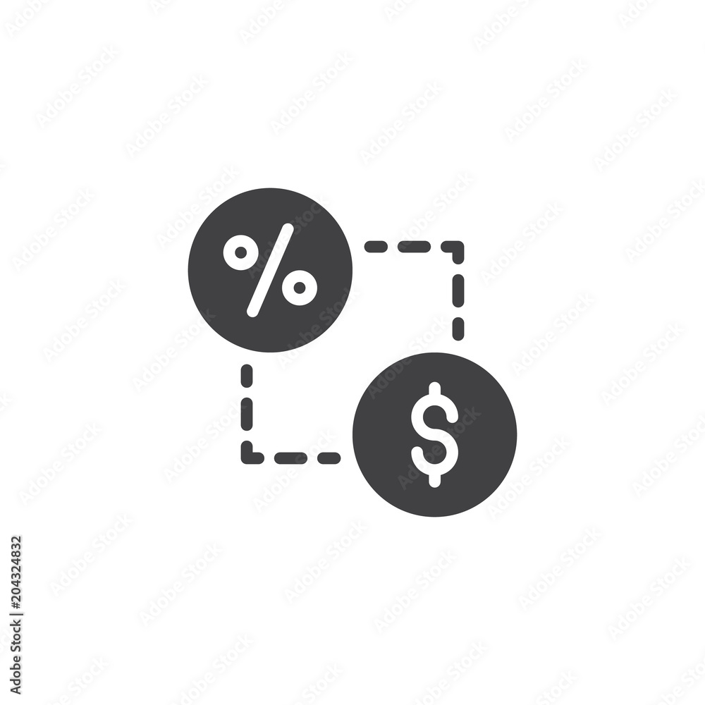 Dollar coin and percentage sign vector icon. filled flat sign for ...