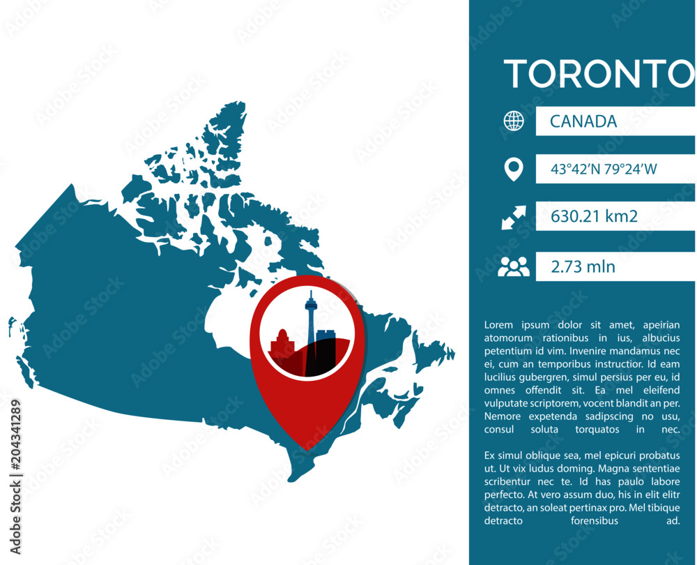 Toronto pin point map shape vector infographics template. Modern city ...