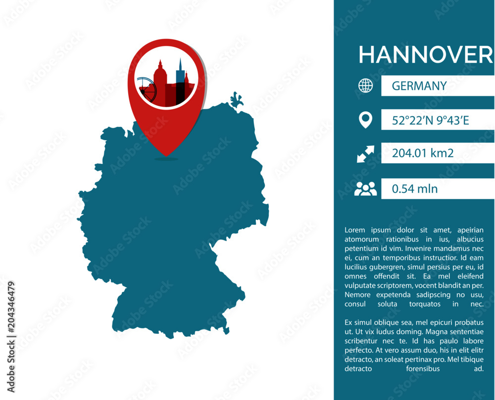 Hannover map shape vector infographics template. Modern city data ...