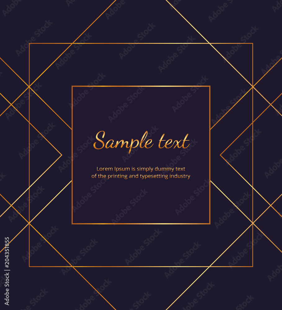 Geometric golden lines on the dark blue background. Modern minimalist ...