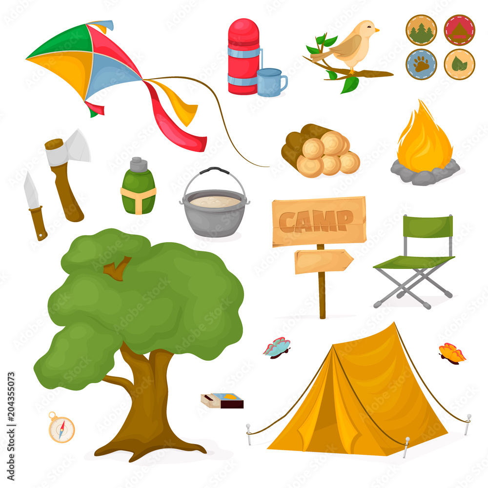 Camping children summer camp park vector illustration fun childhood ...