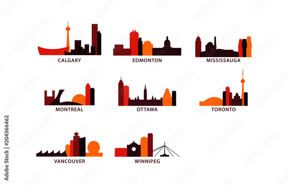 Canada cities icons set, modern skyline citysape landmark logo vector ...