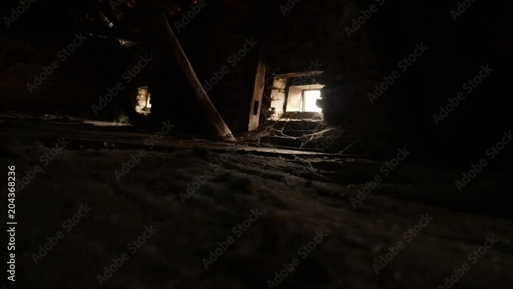 Scary scene on abandoned loft slow motion footage - Natural light from ...