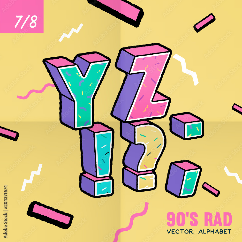 The 90's Rad. 90's style vector alphabet. Stock Vector | Adobe Stock