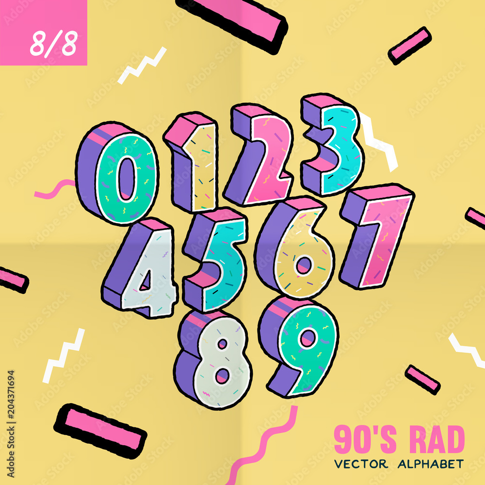The 90's Rad. 90's style vector alphabet. Stock Vector | Adobe Stock