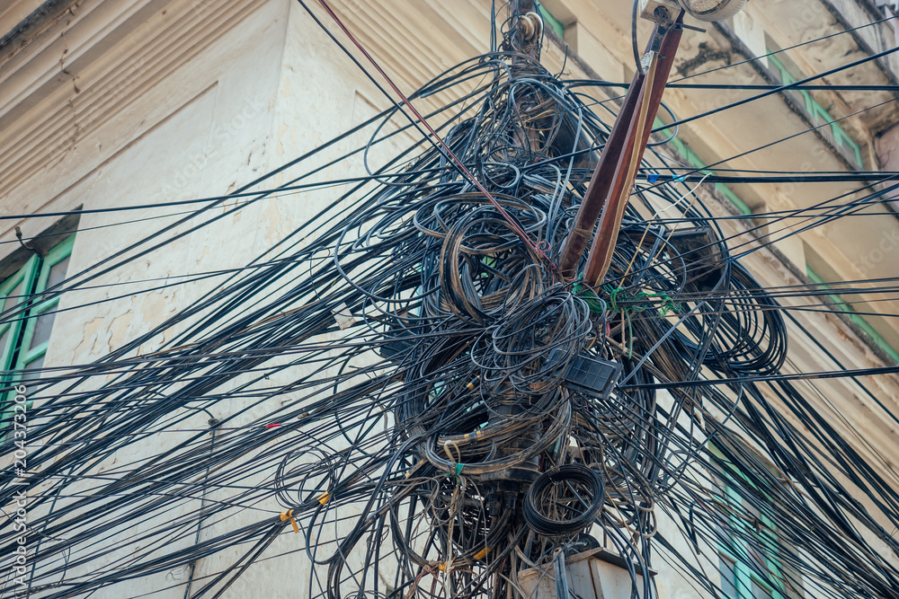tangled wires (cable) in Nepal Stock Photo | Adobe Stock