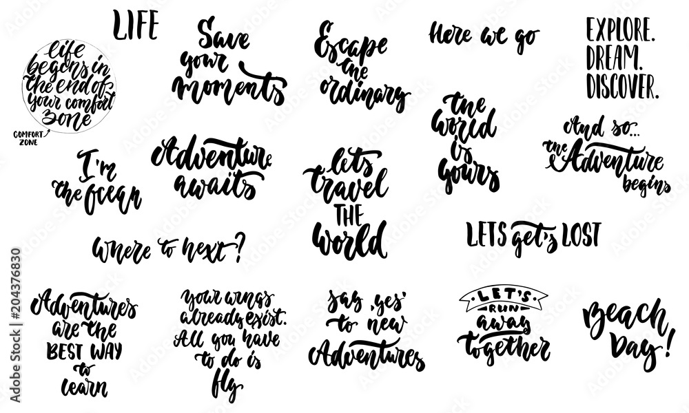Hand drawn lettering quotes about Summer and sea collections isolated ...
