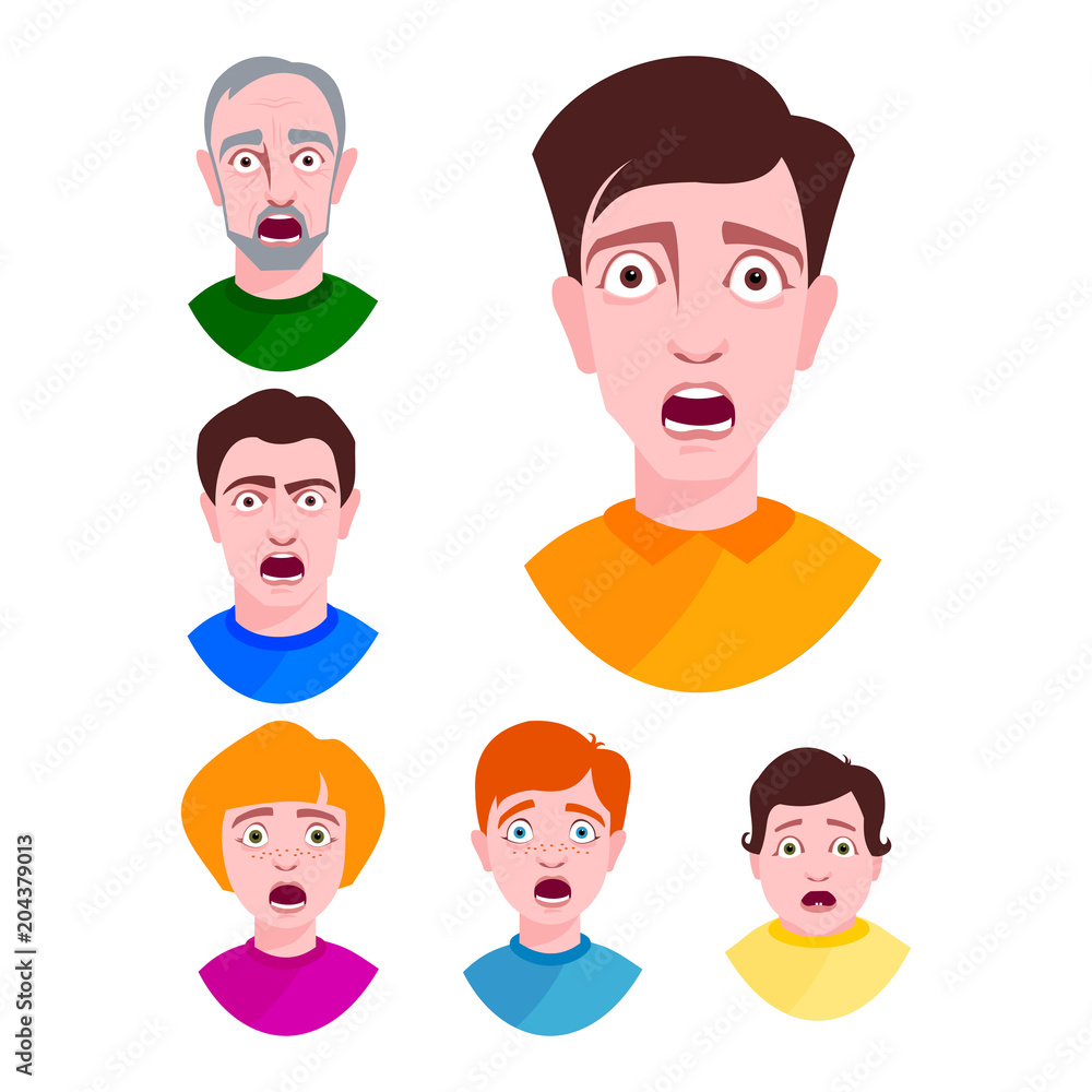 People horror faces vector extremely surprised young shock portrait ...