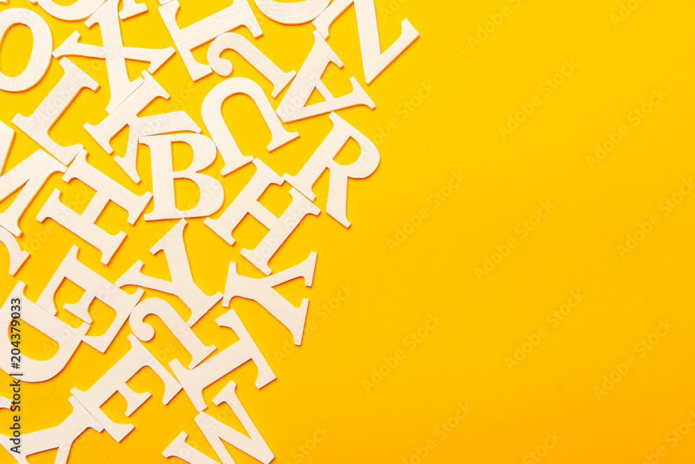 English font. Letters on a yellow background. White font. Stock Photo ...