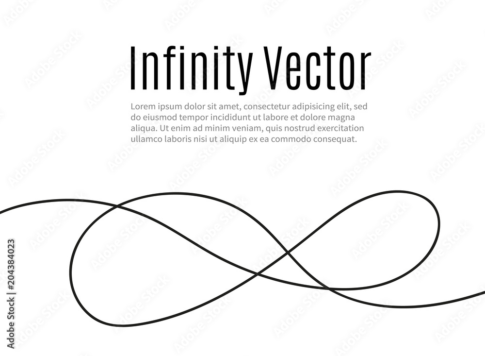 Infinity in solid lines of drawing. Continuous black line. Work flat ...
