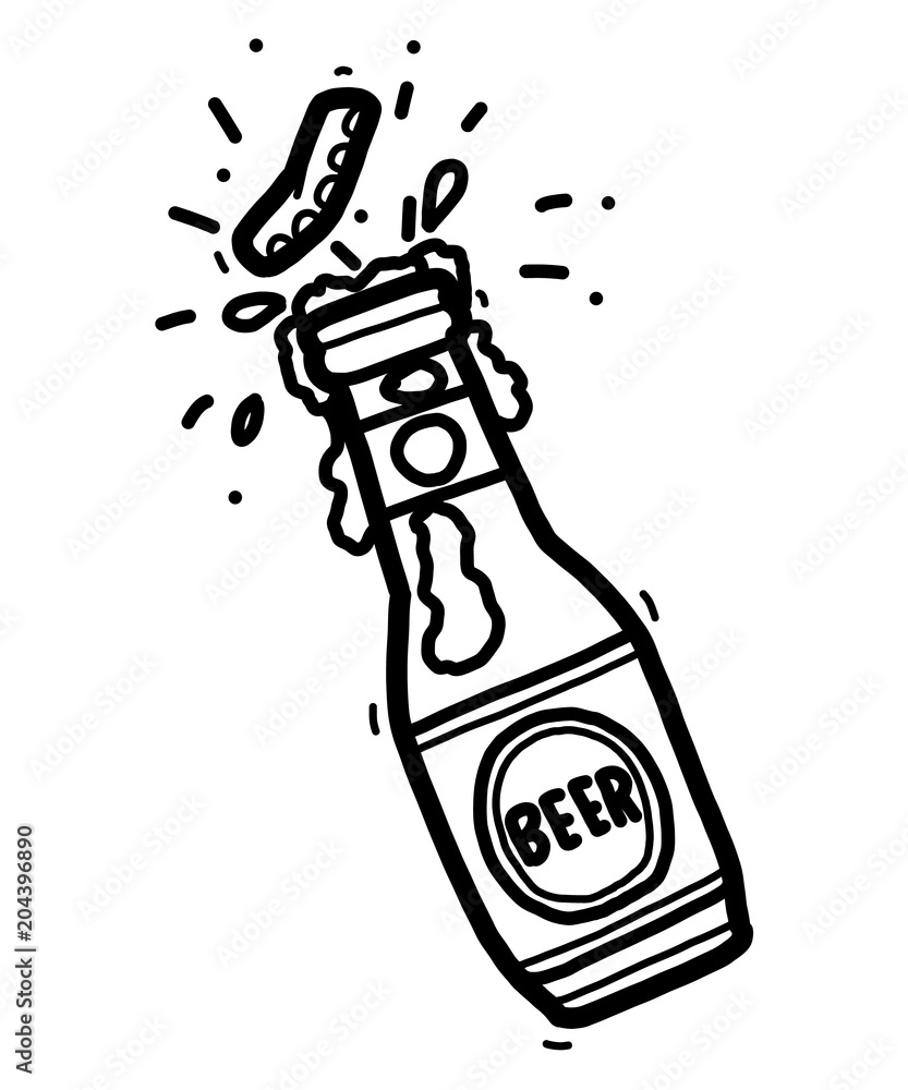 beer bottle / cartoon vector and illustration, black and white, hand ...