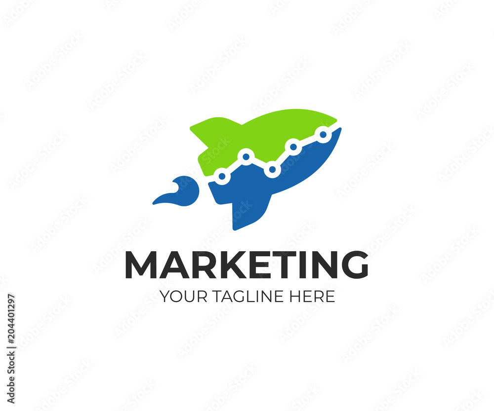 Rocket and analytics metrics logo template. Startup symbol and graph ...