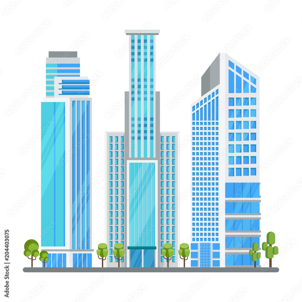 Multi-storey skyscrapers, a modern city. Office buildings in the center ...