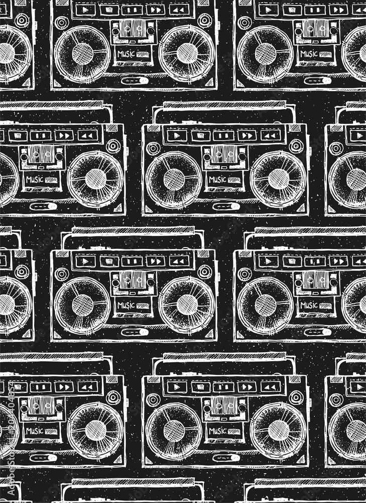 Seamless texture with drawn by hand boombox. Repeating background. Tile ...
