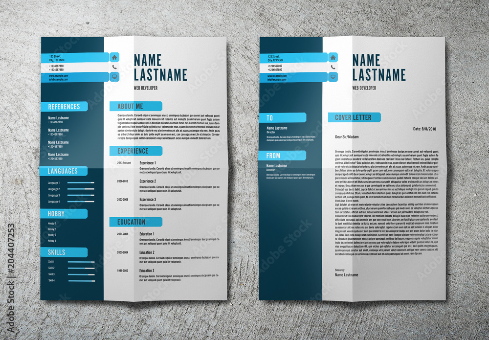 Resume Set with Dark Blue Sidebar Stock Template | Adobe Stock