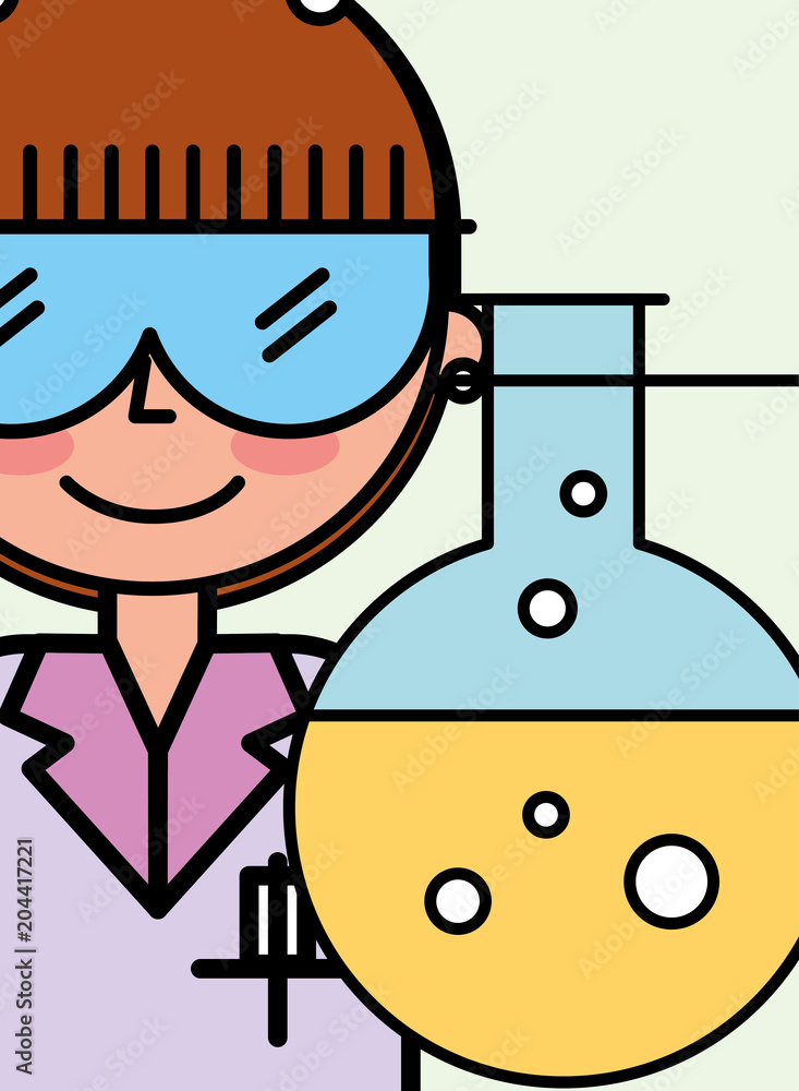 scientist woman cartoon test tube laboratory vector illustration Stock ...