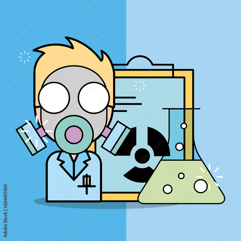 scientist man cartoon radiation product beaker vector illustration ...