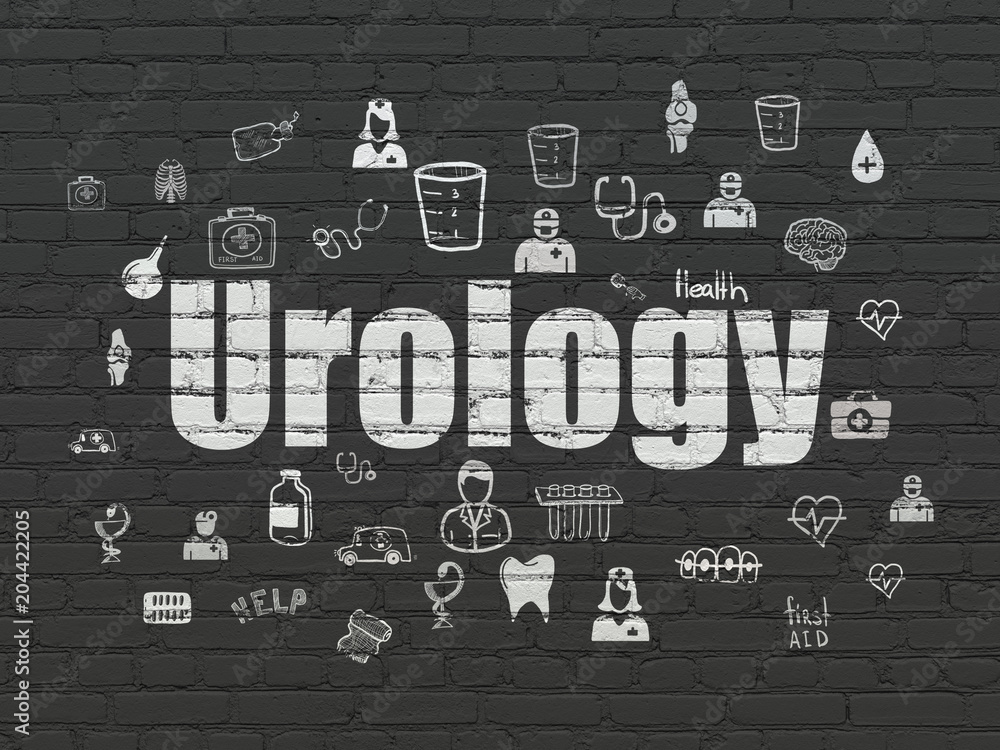 Medicine concept: Painted white text Urology on Black Brick wall ...