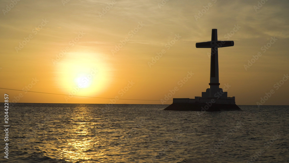 Sunken Cemetery cross in Camiguin Island, Philippines. Large crucafix ...