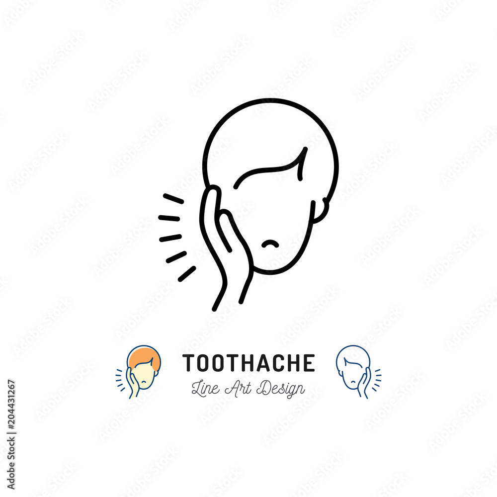 Toothache icon, Dental pain sign. Man with toothache jaw pain, Dental ...