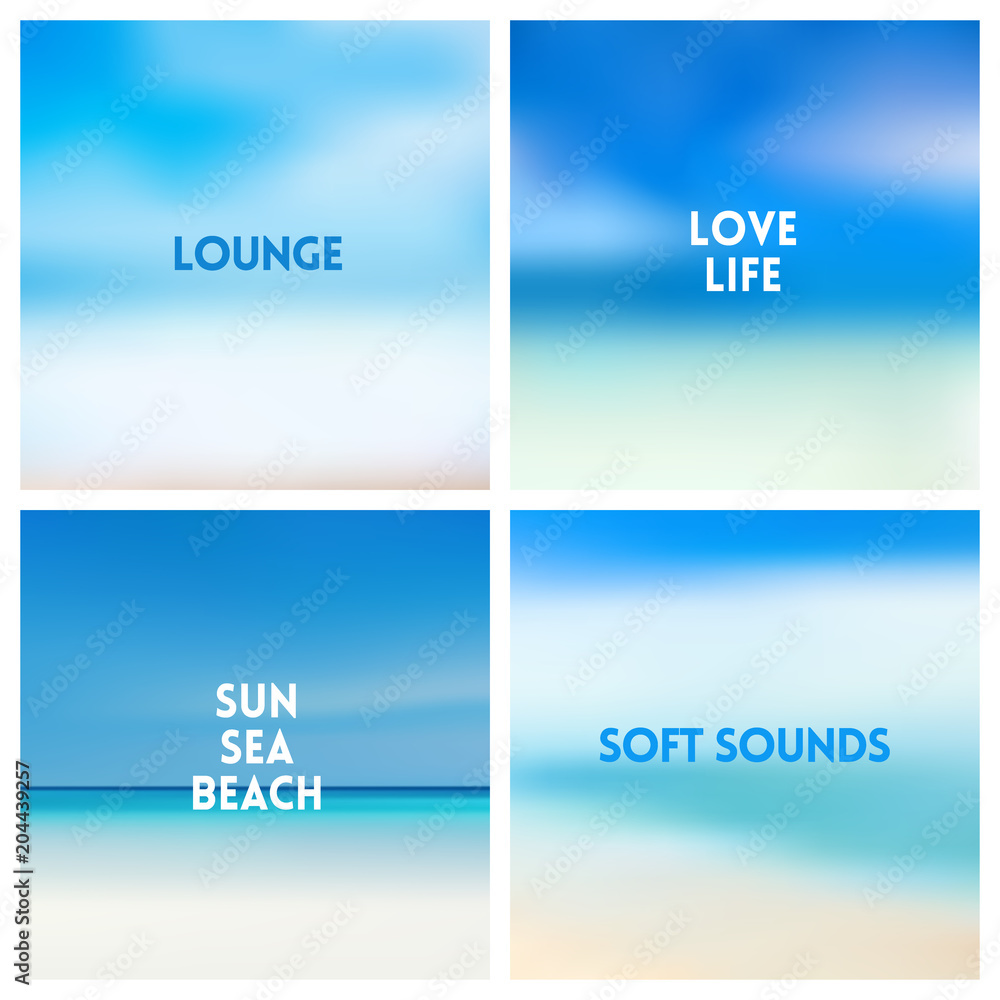Abstract vector beach blurred background set. 4 colors set. Square ...