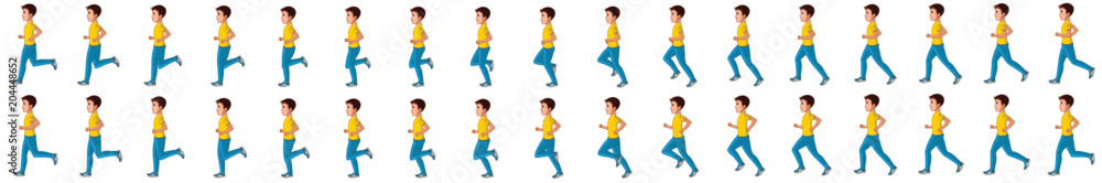 Little boy man run cycle and jogging animation spite sheet Stock Vector ...
