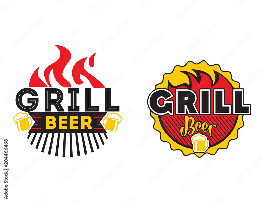 BBQ grill vector labels collection. Vintage grill restaurant emblems ...