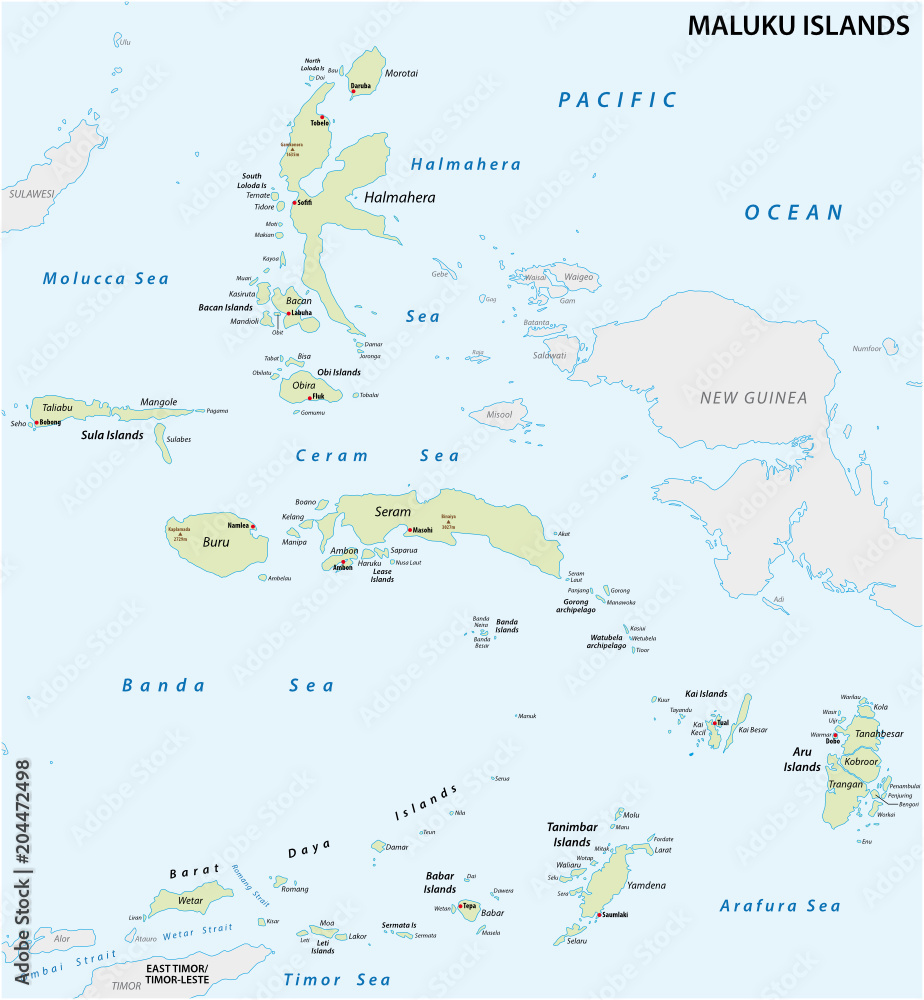 Detailed map of the Indonesian island groups of the Moluccas Stock ...