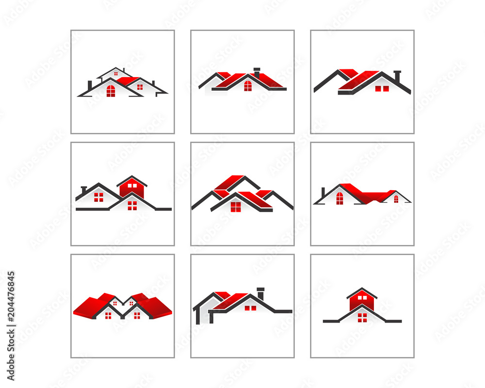 red housing house home real estate residence property vector icon logo ...