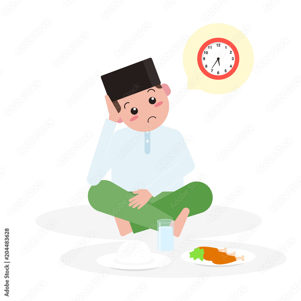 Vector Illustration of Muslim Kid Fasting While Ramadan Vector Stock ...