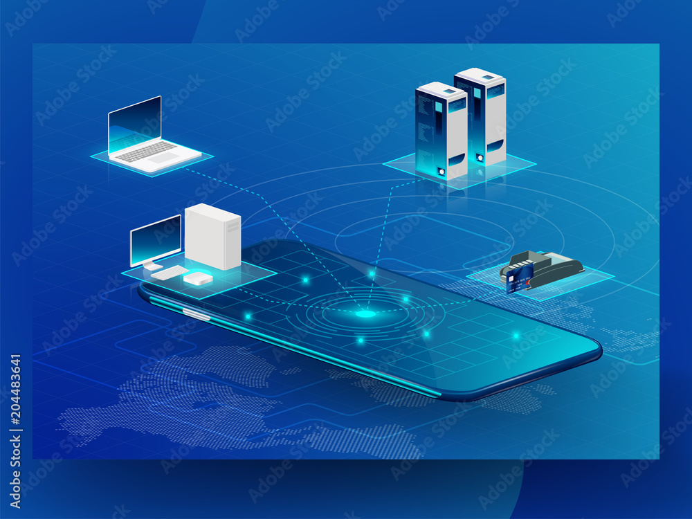 Smart technology Isometric Concept. modern technology, Control for data ...