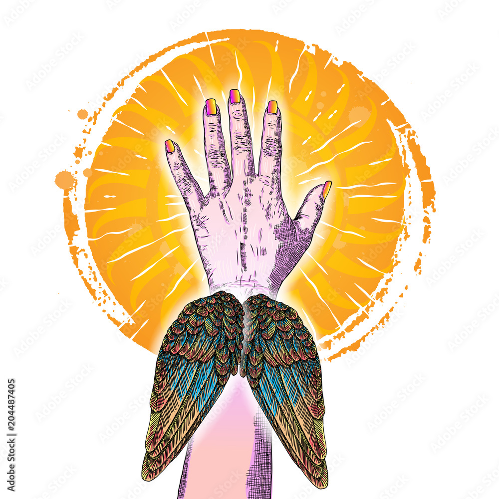 Charity concept. Donation, love and guardian angel hand with wings ...