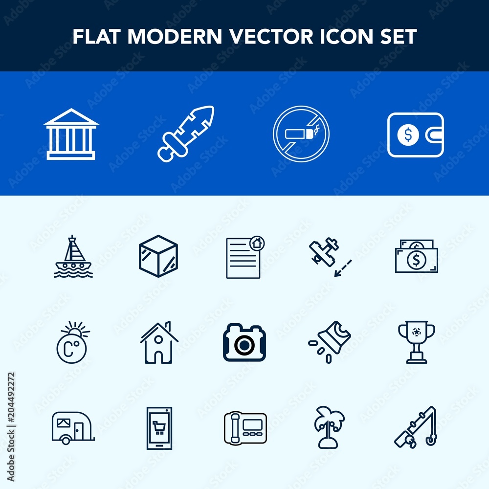 Modern, simple vector icon set with tourism, greek, photography ...