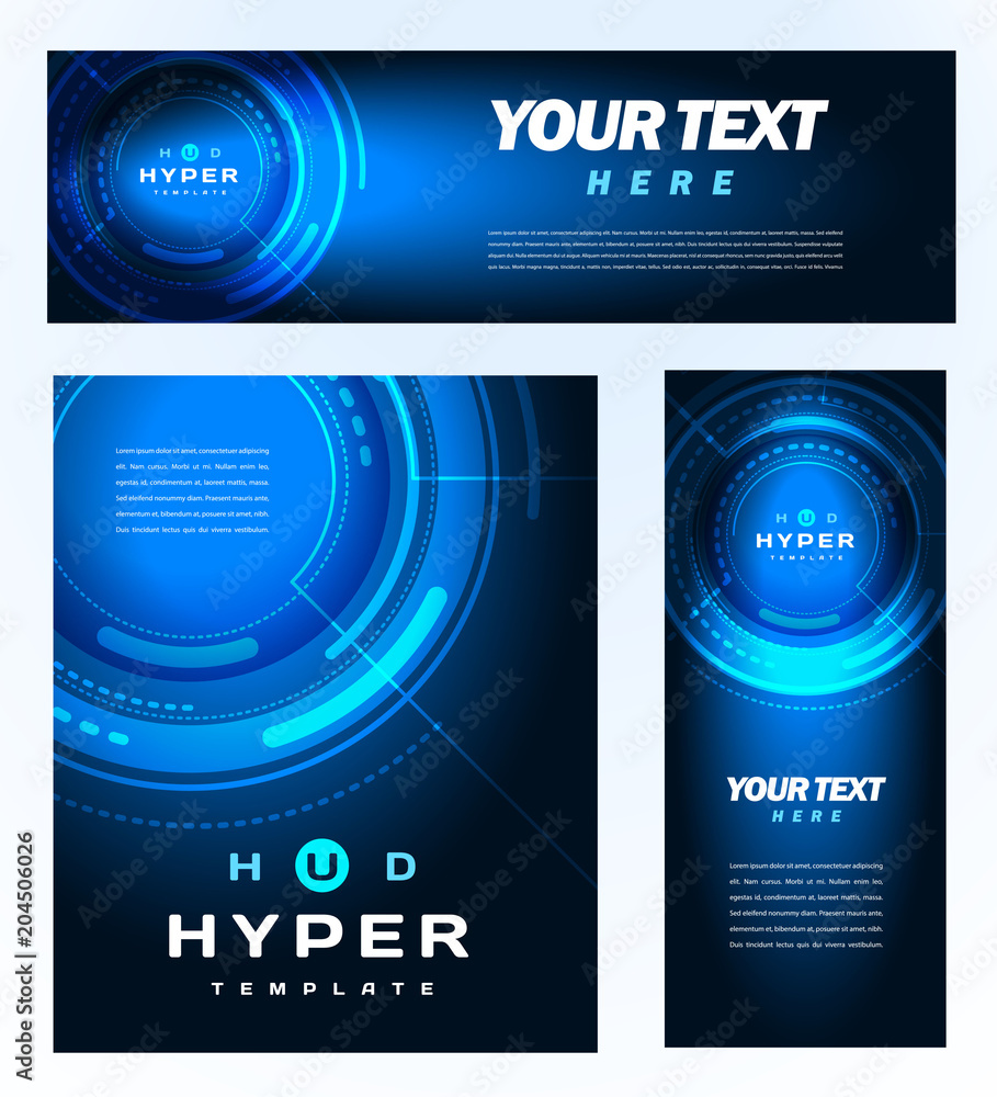 Hud hyper template design banner, flyer futuristic hi-tech blue ...