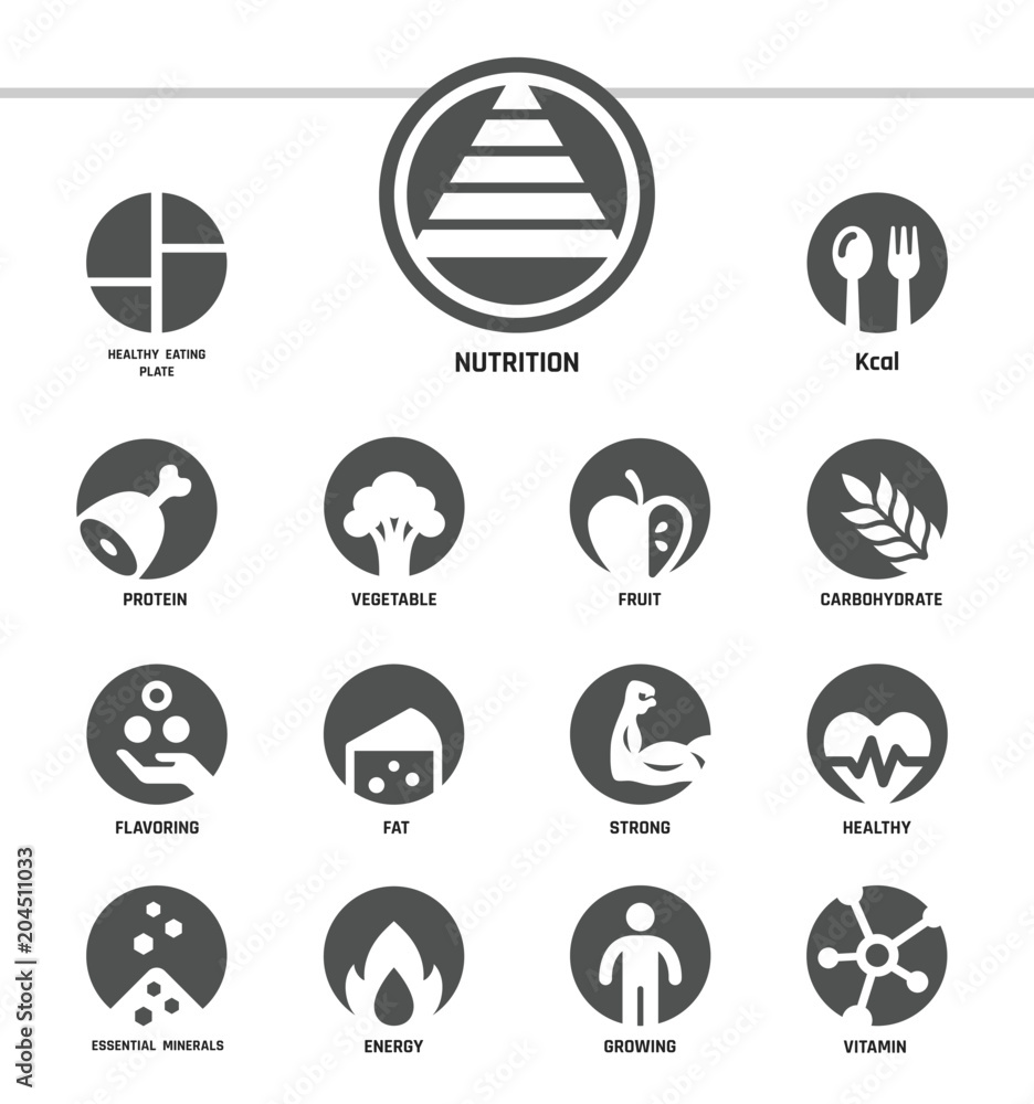nutrition icon set,inverse flat style Stock Vector | Adobe Stock