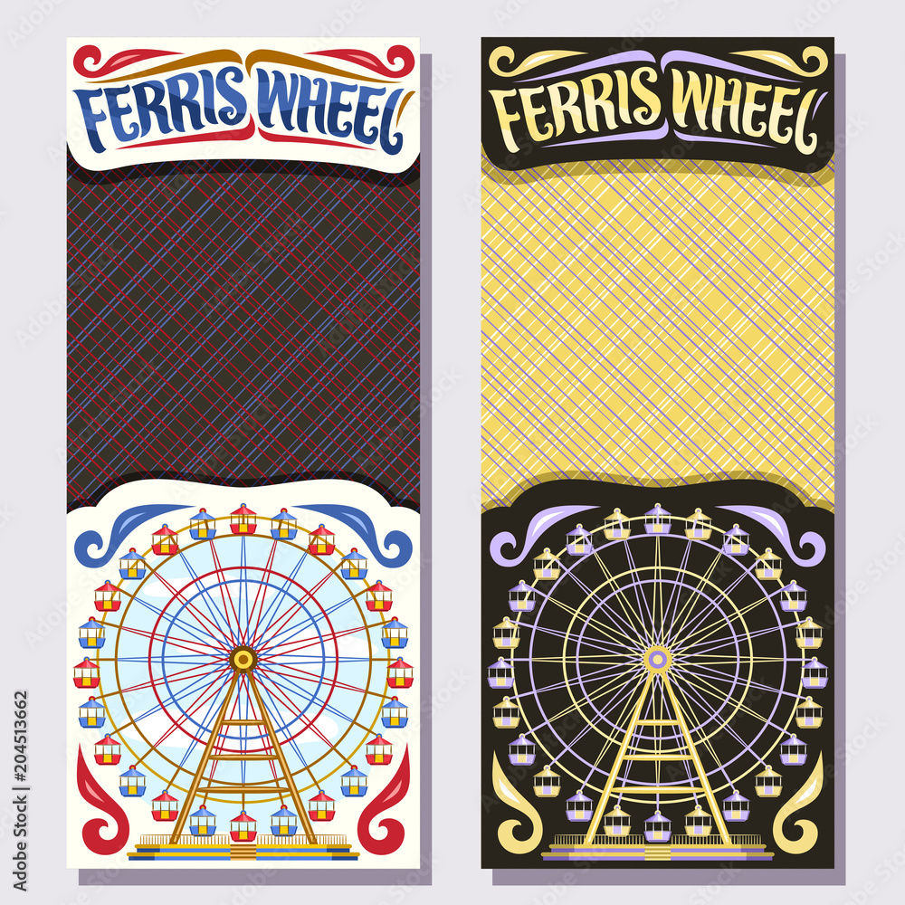 Vector vertical banners for Ferris Wheel, fairground ride attraction on ...