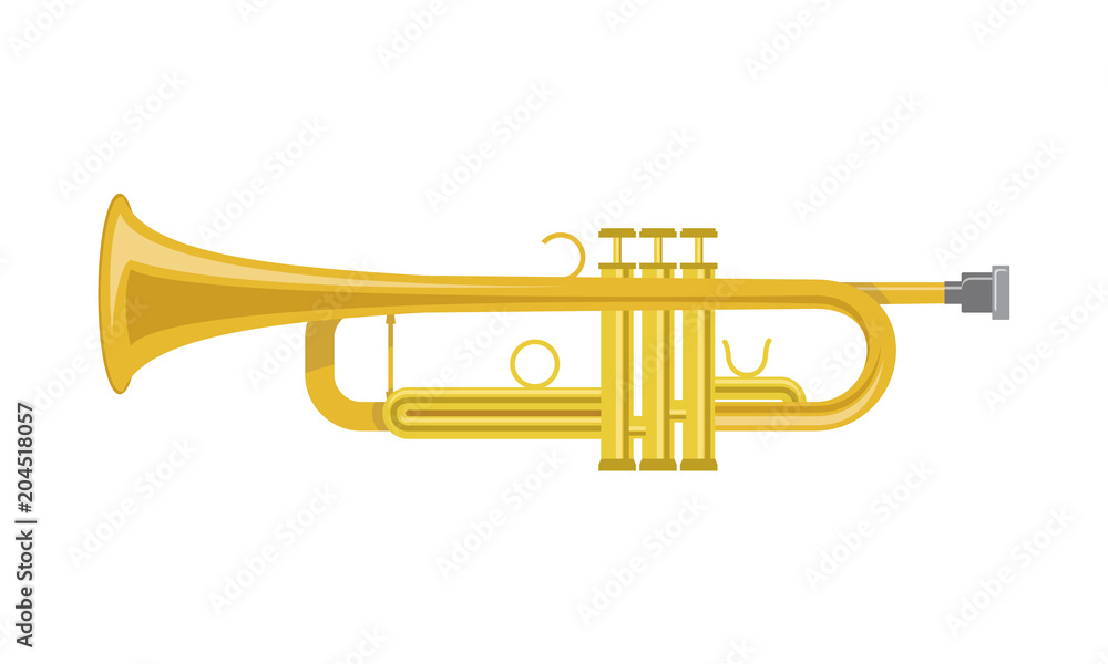 Vector illustration of a trumpet in cartoon style isolated on white ...
