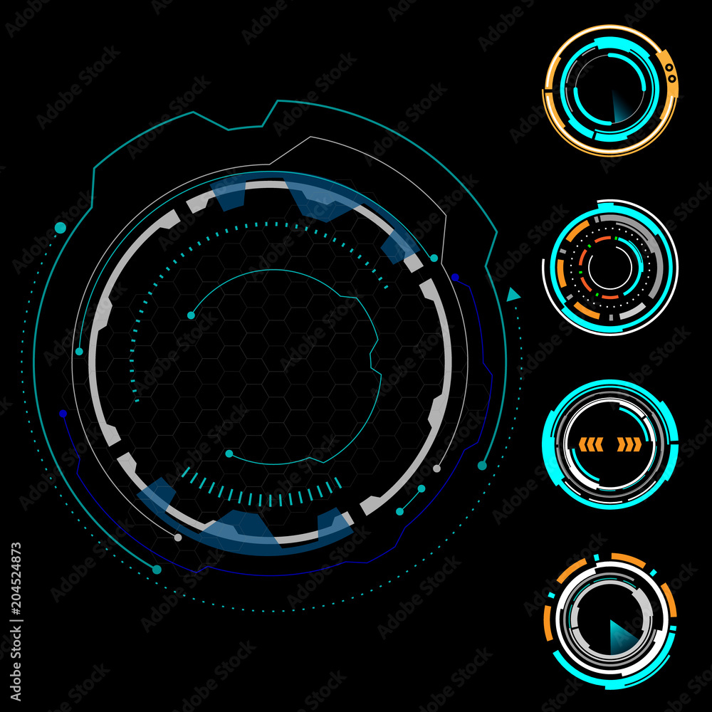 HUD Circles Set Communication Technology Concept Panel Vector ...