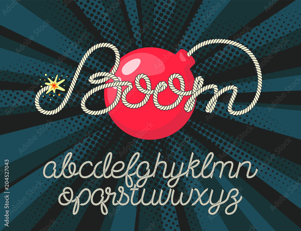 Boom - rope alphabet font lettering with bomb Stock Vector | Adobe Stock
