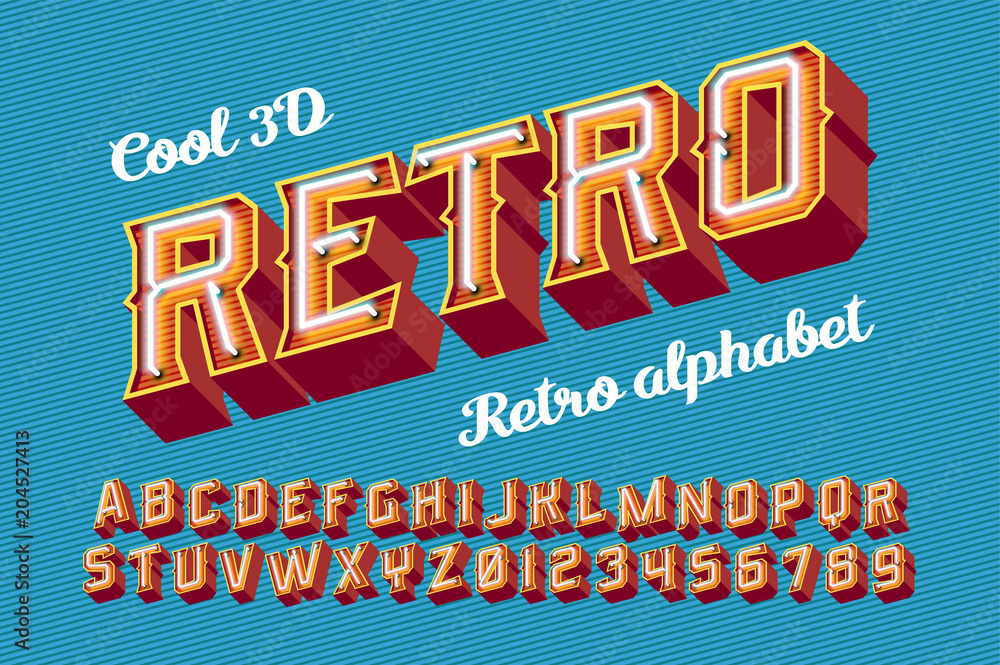 3D vintage letters with neon lights Stock Vector | Adobe Stock