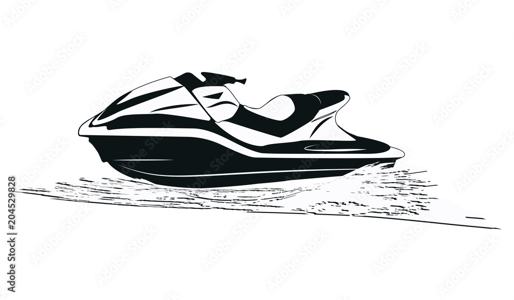 Sketch - Water motorcycle - abstract wave - isolated on white ...