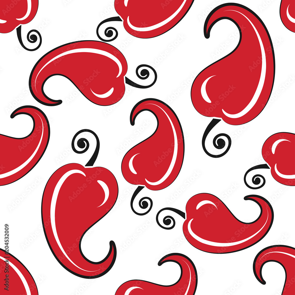 Red hot chili pepper seamless pattern on a white background. Vector ...