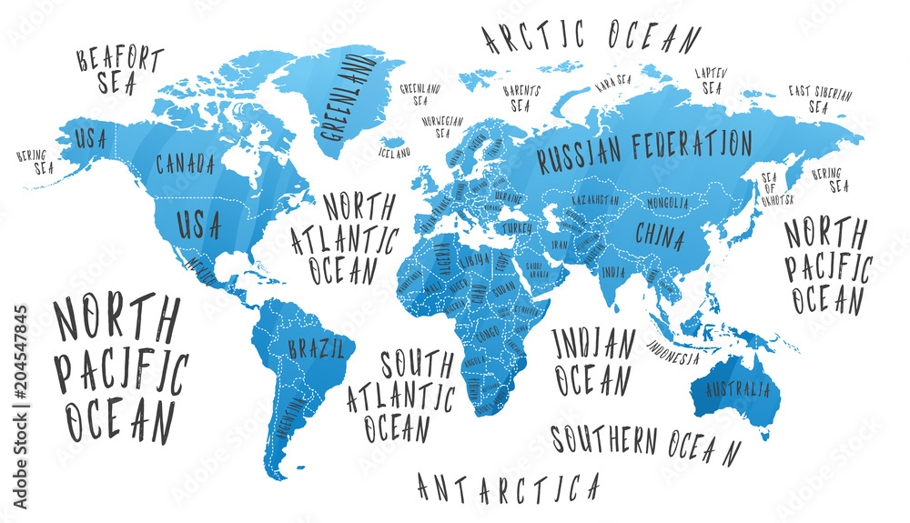 Earth map with the name of the countries Stock Vector | Adobe Stock