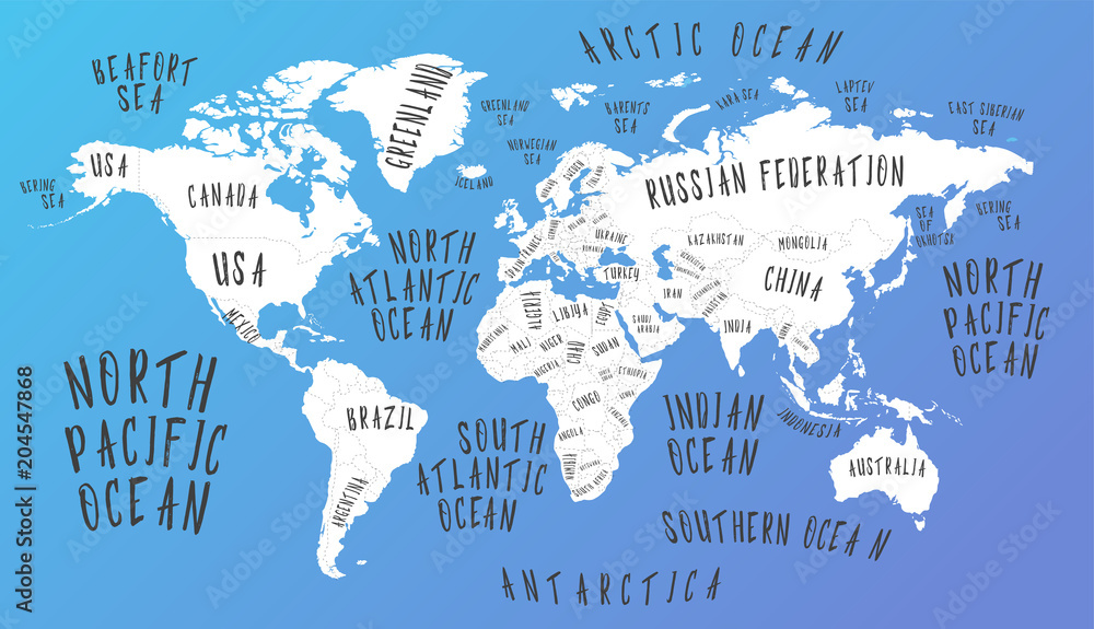 Earth map with the name of the countries เวกเตอร์สต็อก | Adobe Stock
