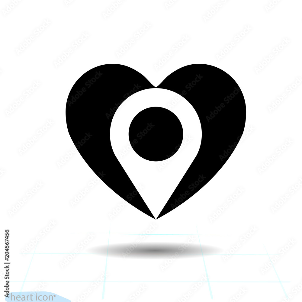 Heart vector black icon, Love symbol. Location in heart. Valentines day ...